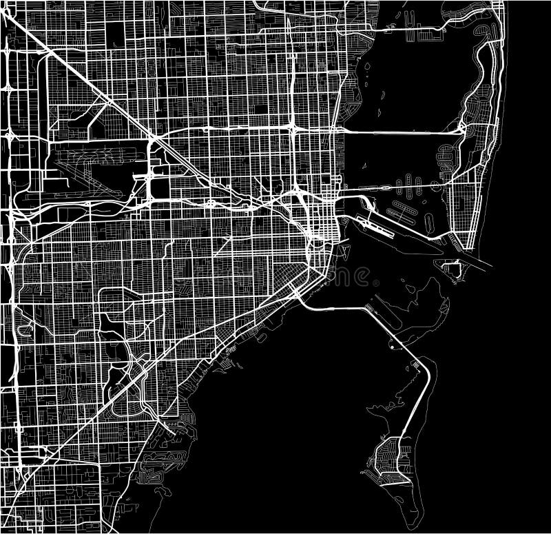 Map of the City of Miami, USA Stock Vector - Illustration of center ...