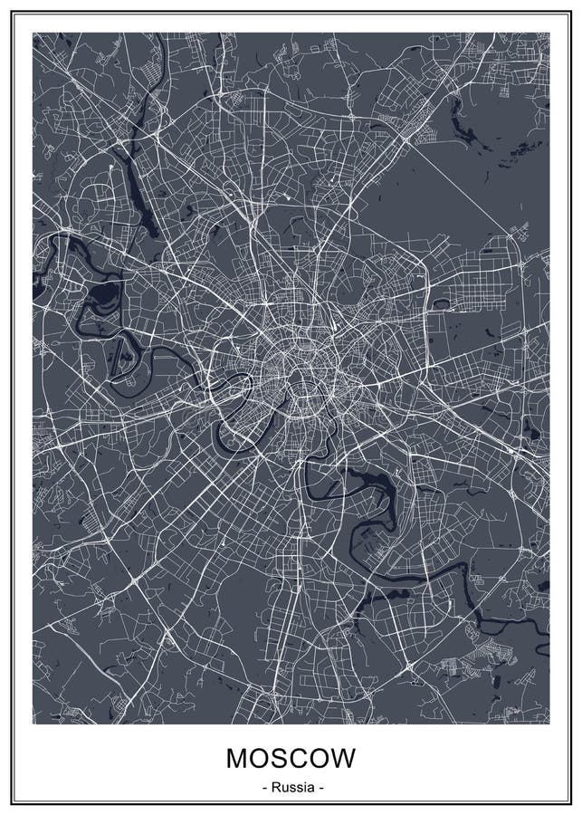 Map of the City of Moscow, Russia Stock Illustration - Illustration of ...
