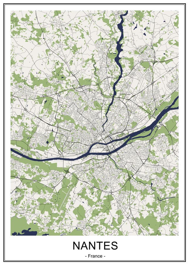Map of the City of Nantes, France Stock Illustration - Illustration of ...