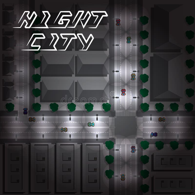 Map of the City at Night with Streets and Houses. Stock Vector ...