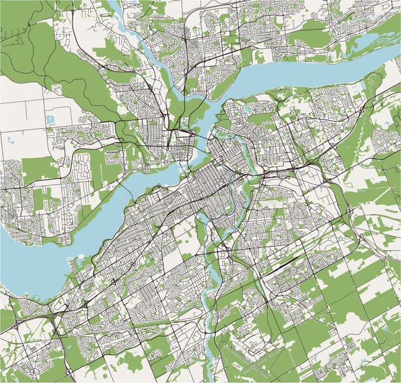 Map of the City of Ottawa, Ontario, Canada Stock Illustration ...