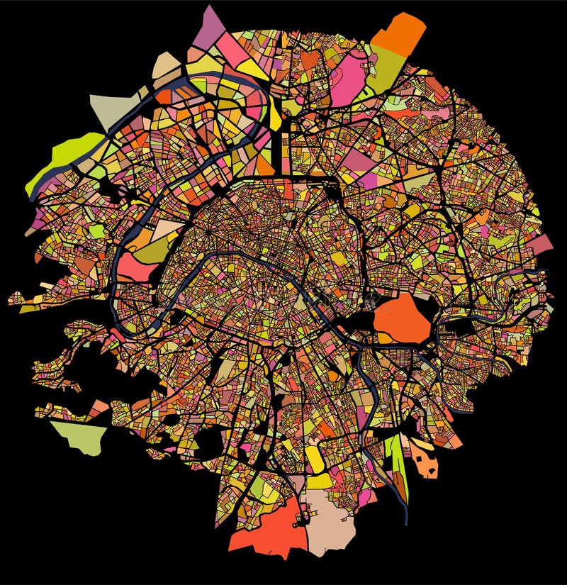 Map of the City of Paris, France Stock Vector - Illustration of place ...