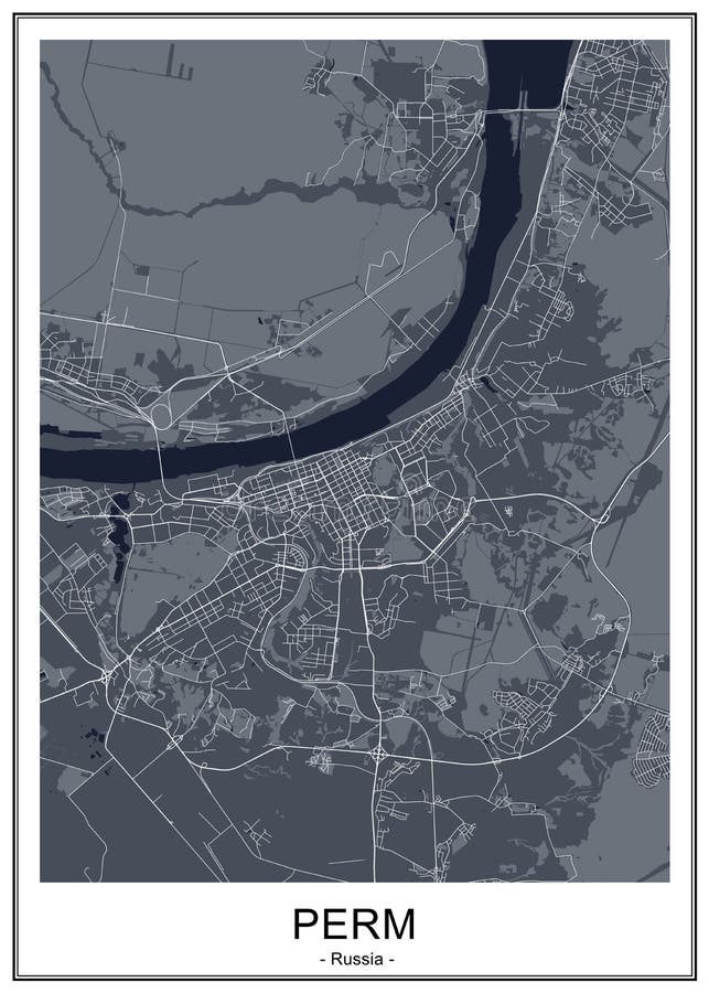 Map of the City of Perm, Russia Stock Illustration - Illustration of ...
