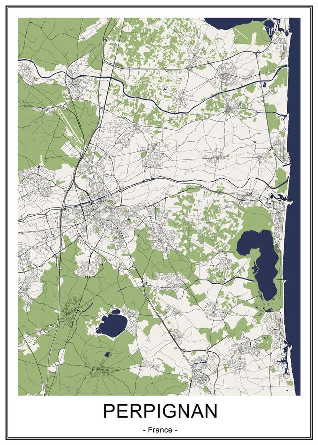 Map of the City of Perpignan, France Stock Illustration - Illustration ...
