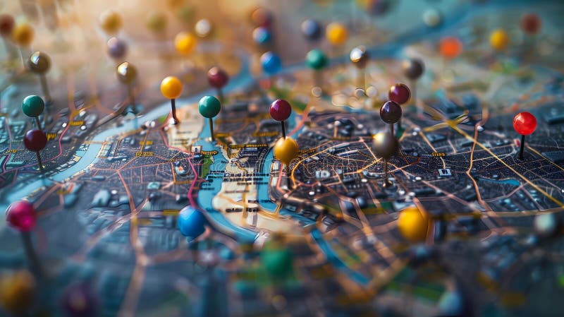 Map of the City with Pins, Travel Concept, Generative AI Illustrations ...