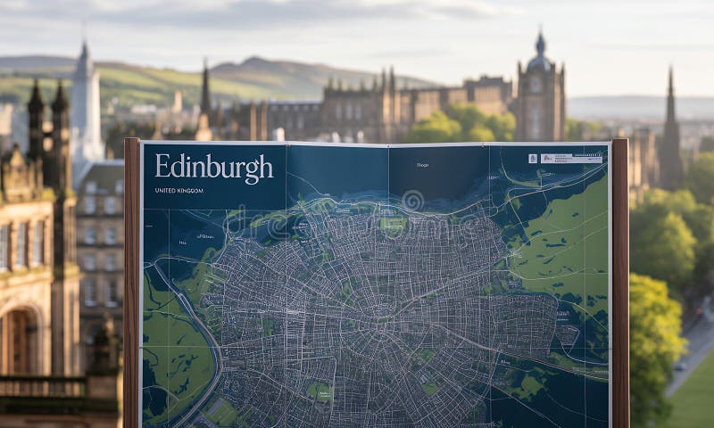 Edinburgh City Map Display with Blurred Skyline View in Scotland Travel ...