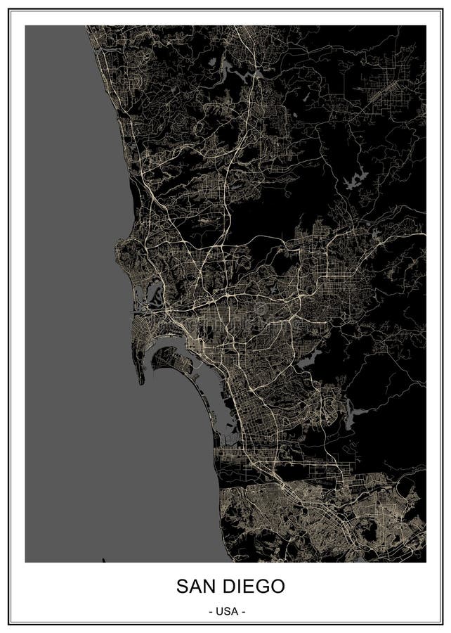 Map of the City of San Diego, California, USA Stock Illustration ...