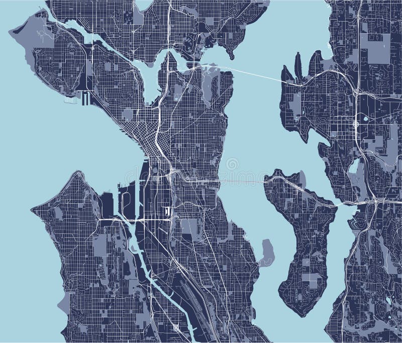 Map of the City of Seattle, Washington, USA Stock Illustration ...