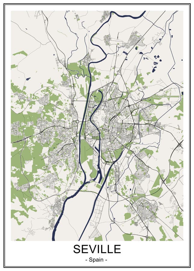 Map of the City of Sevilla, Spain Stock Illustration - Illustration of ...