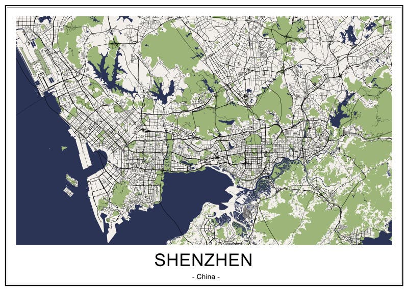 Map of the City of Shenzhen, China Stock Illustration - Illustration of ...