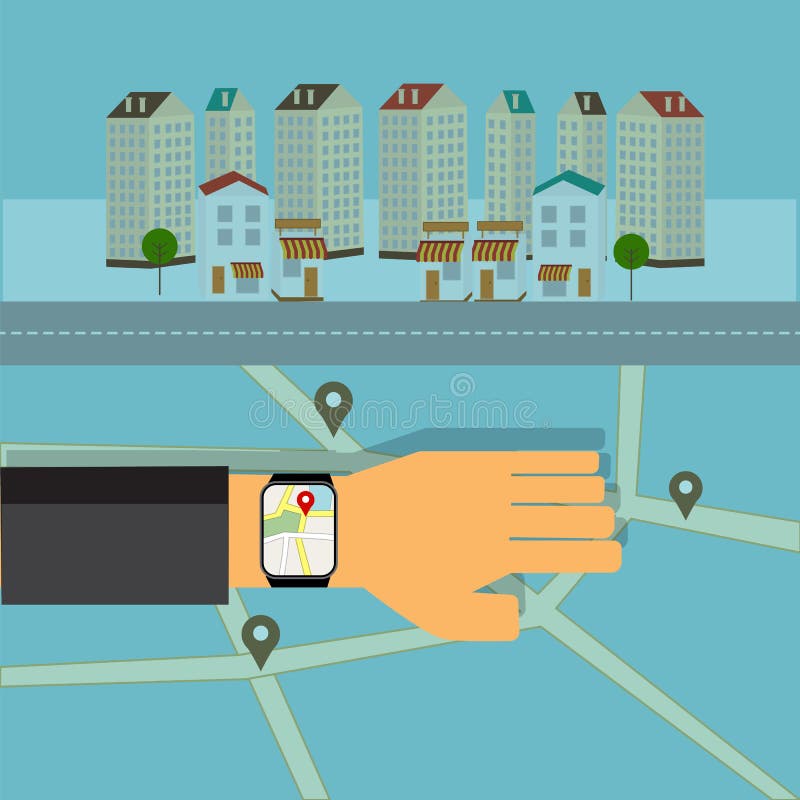 Map of the City on Smart Watch Vector Stock Vector - Illustration of ...