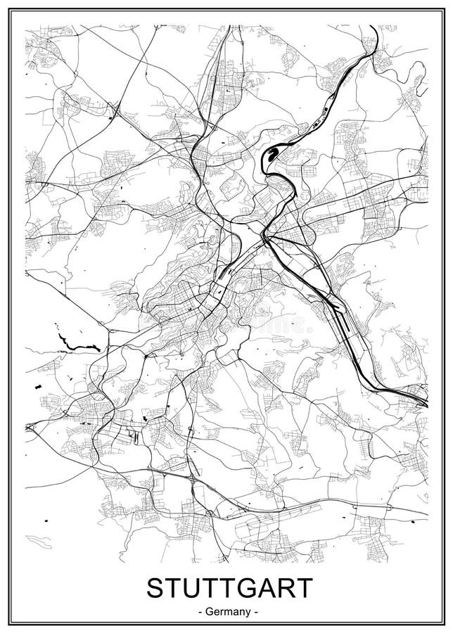 Map of the City of Stuttgart, Germany Stock Illustration - Illustration ...
