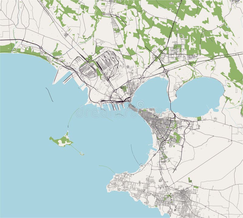 Taranto Italy City Map in Black and White Color in Retro Style. Outline ...