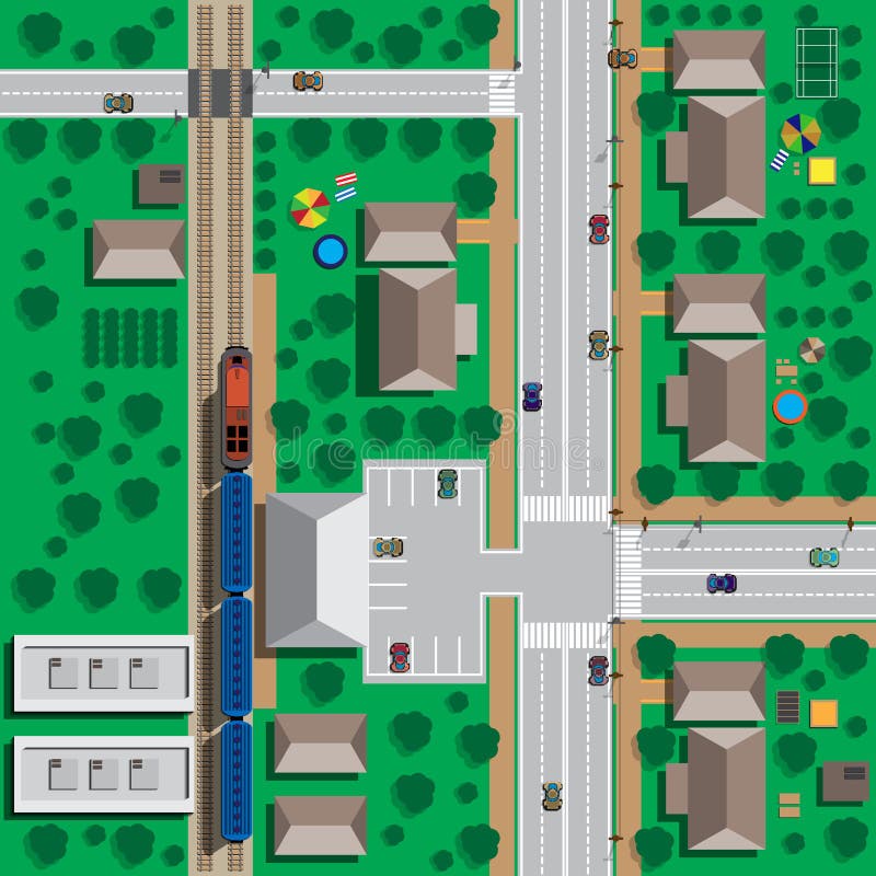 Map of the City To the Train Station and the Train. Stock Vector ...