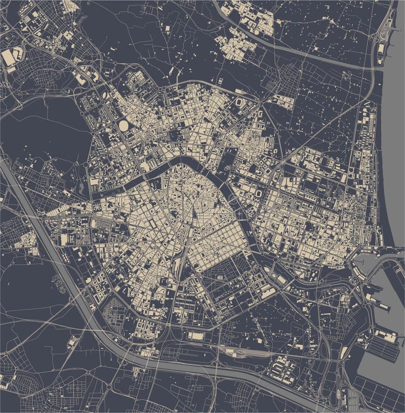 Map of the City of Valencia, Spain Stock Vector - Illustration of city ...