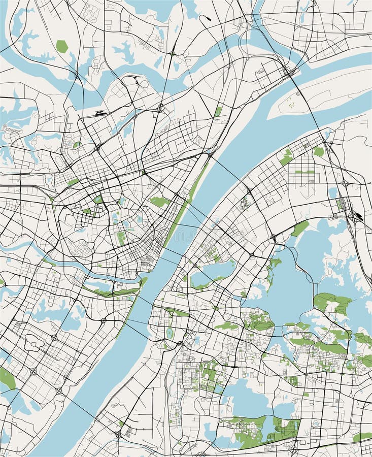 Map of the City of Wuhan, China Stock Illustration - Illustration of ...