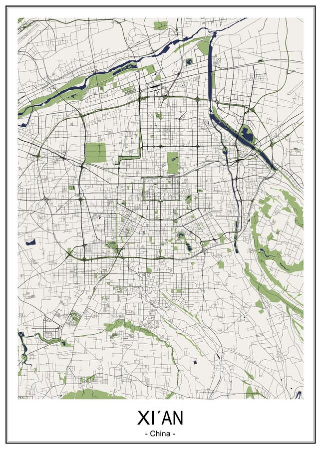 Map of the City of Xian, China Stock Illustration - Illustration of ...