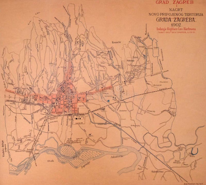 Map of the City of Zagreb from 1902 Stock Image - Image of ancient ...