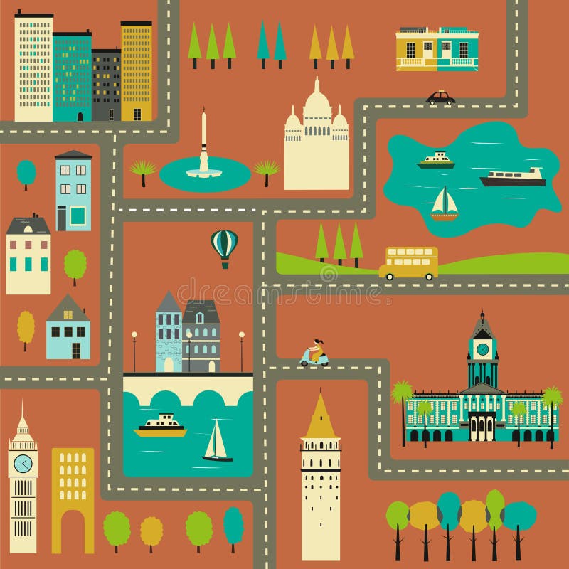 Catoon Map of City stock vector. Illustration of cartoon - 35226560