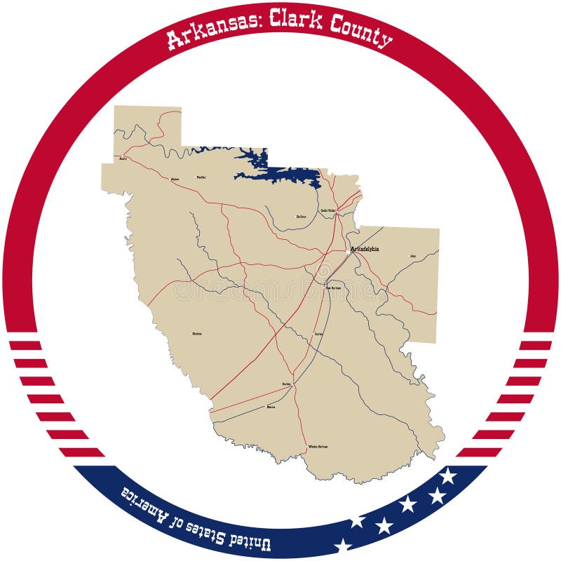 Map of Clark County in Arkansas Stock Vector - Illustration of blue ...