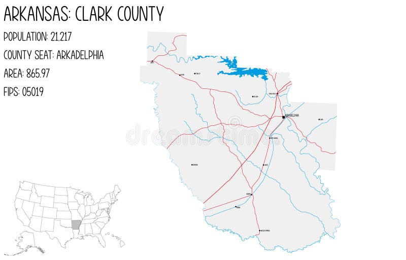 Map of Clark County in Arkansas Stock Vector - Illustration of blue ...