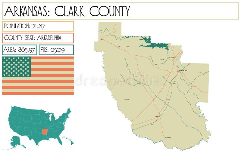 Map of Clark County in Arkansas Stock Vector - Illustration of blue ...