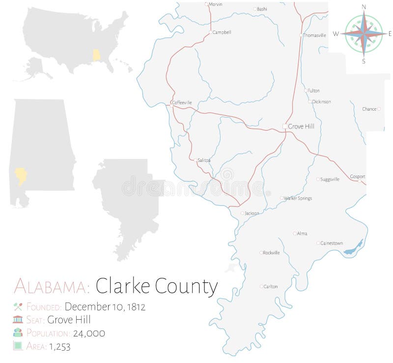 Alabama: Clarke County stock vector. Illustration of united - 90488525