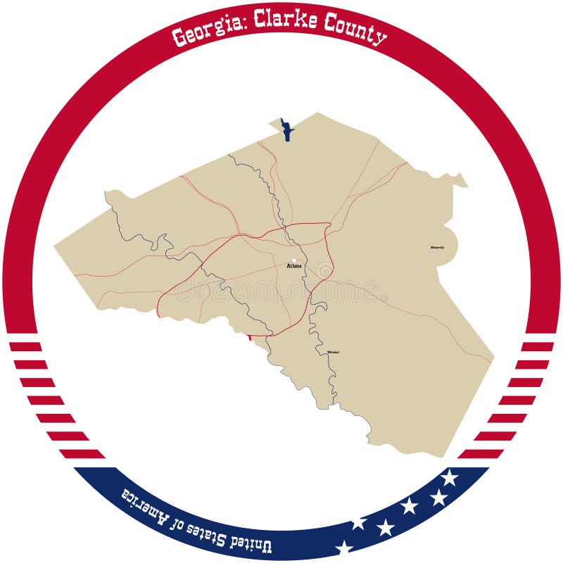 Map of Clarke County in Georgia, USA Stock Vector - Illustration of ...