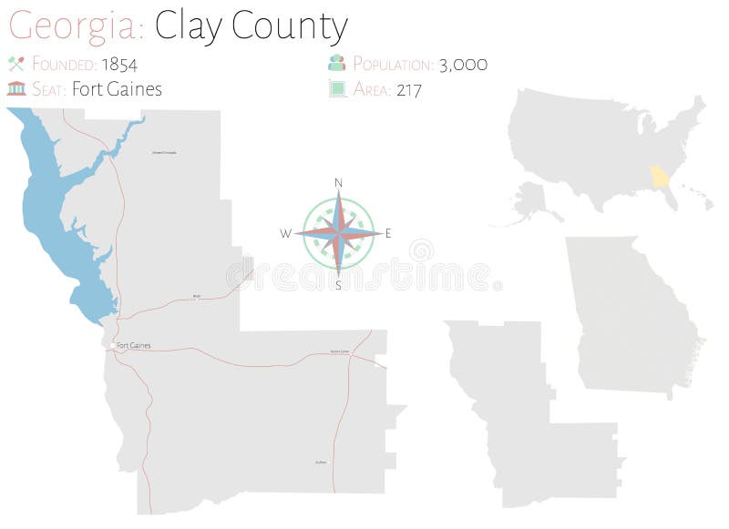Map of Clay in Georgia stock vector. Illustration of line - 189324252