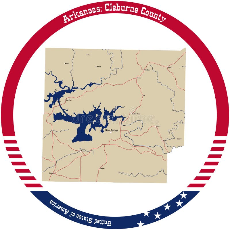 Map of Cleburne County in Arkansas, USA. Stock Vector - Illustration of ...