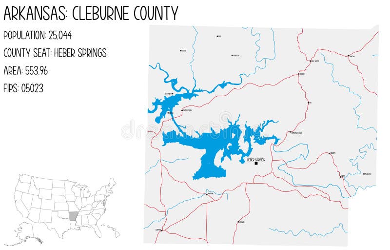 Map of Cleburne County in Arkansas, USA. Stock Vector - Illustration of ...