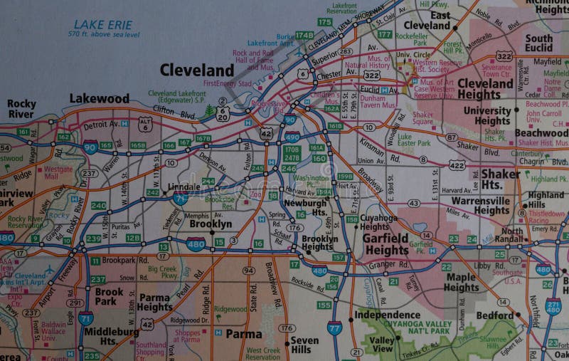 Map of Cleveland Area editorial photography. Image of suburbs - 313043122
