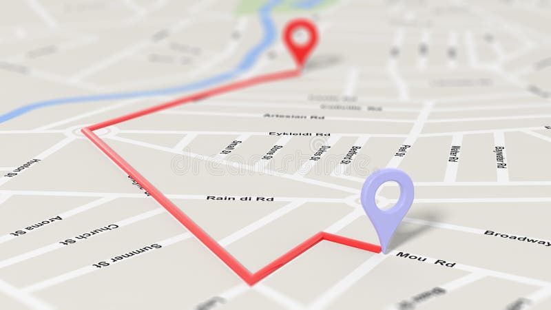 Map Closeup with Two Pointers Set on Route Stock Illustration ...
