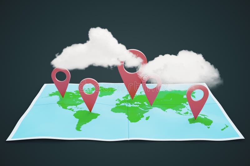 Map and clouds on dark stock illustration. Illustration of global ...