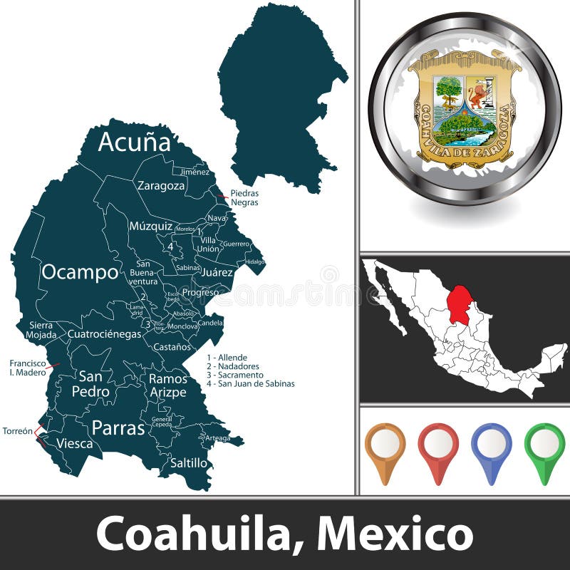 Map of Coahuila, Mexico stock vector. Illustration of mexico - 214816000