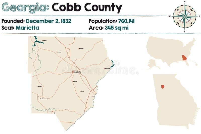 Map of Cobb County in Georgia Stock Vector - Illustration of freeway ...