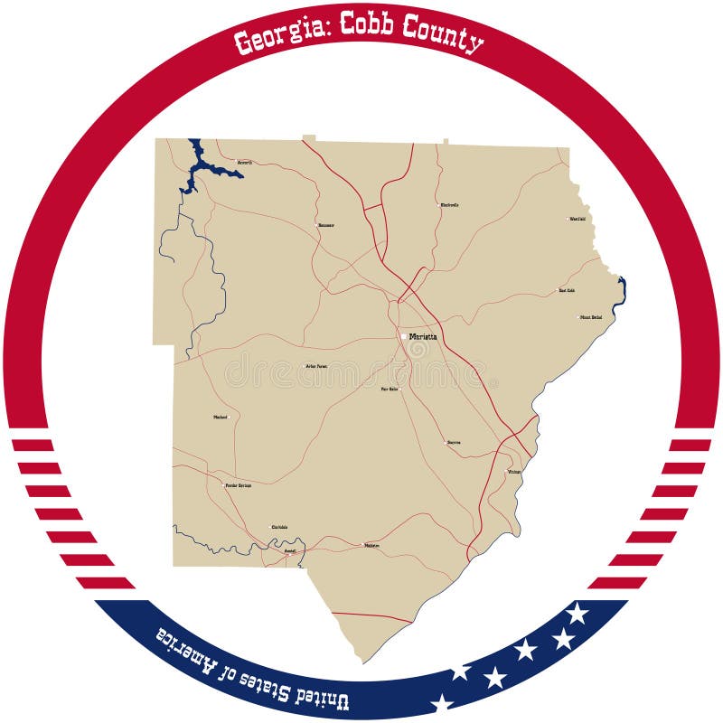 Map of Cobb County in Georgia, USA Stock Vector - Illustration of ...