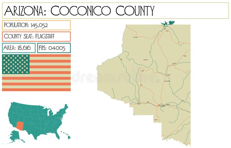 Map of Coconico County in Arizona, USA. Stock Vector - Illustration of ...