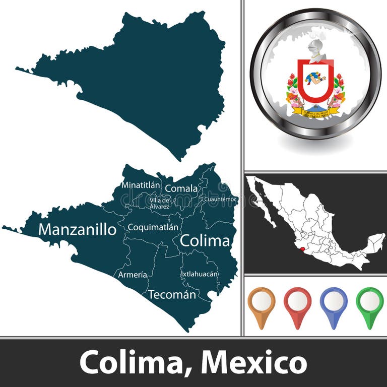 Map of Colima, Mexico stock vector. Illustration of north - 214816005