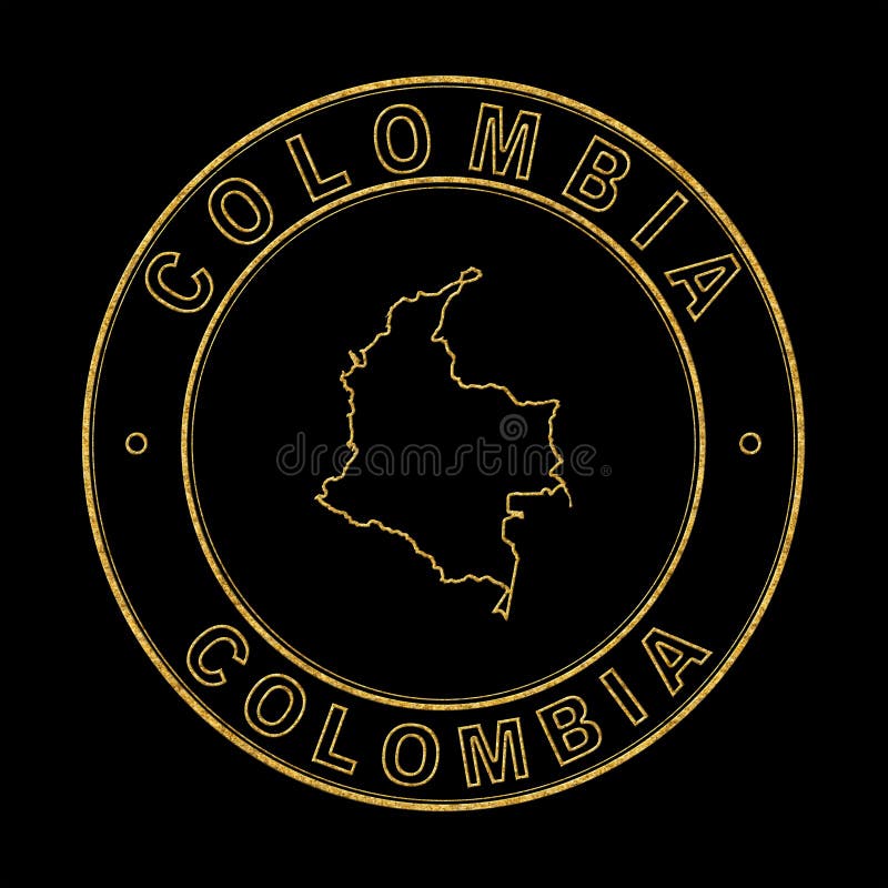 Map of Colombia, Golden Stamp Black Background Stock Illustration ...