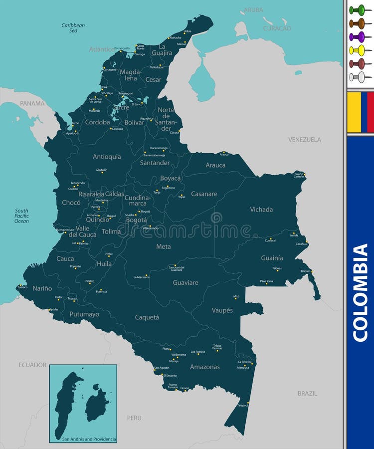 Map of Colombia stock vector. Illustration of flag, bolivar - 103178160