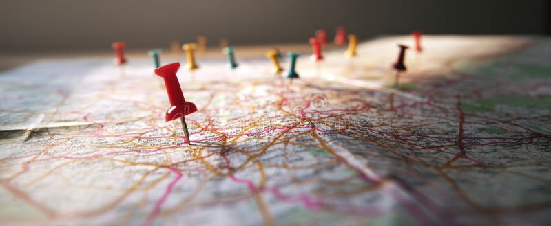 The Map with Colorful Pins Representing Various Travel Destinations and ...