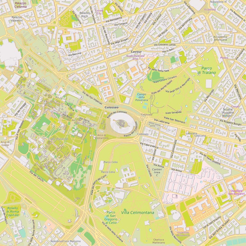 Map for the Colosseum, Rome, Italy Stock Vector - Illustration of city ...