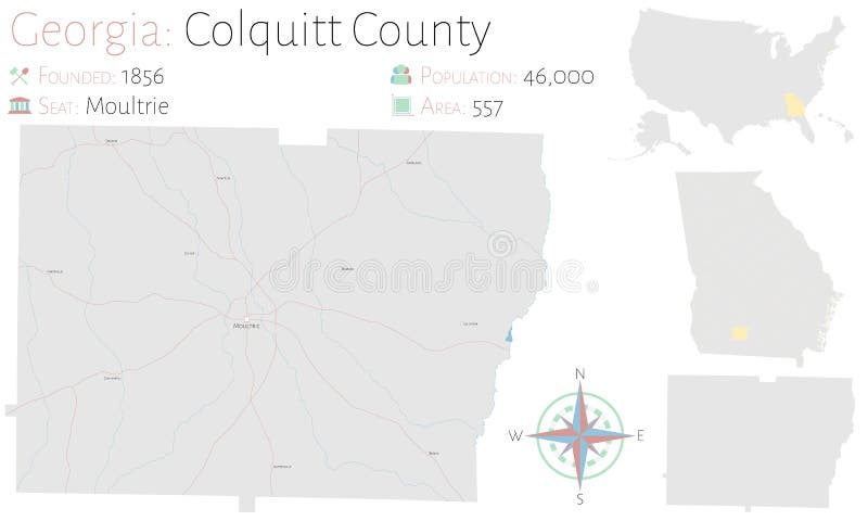 Map of Colquitt County in Georgia Stock Vector - Illustration of ...