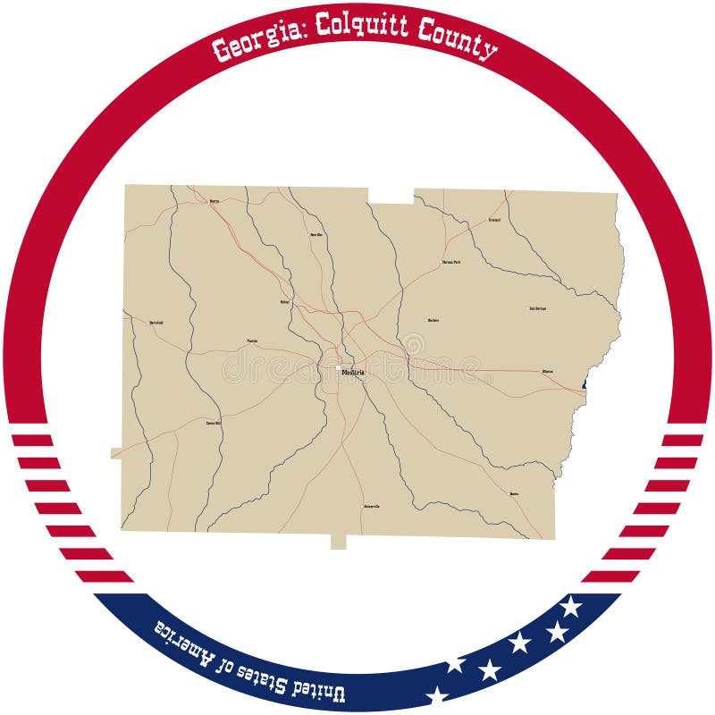 Map of Colquitt County in Georgia, USA Stock Vector - Illustration of ...