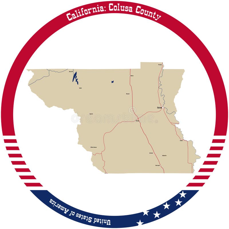 Map of Colusa County in California, USA Stock Vector - Illustration of ...