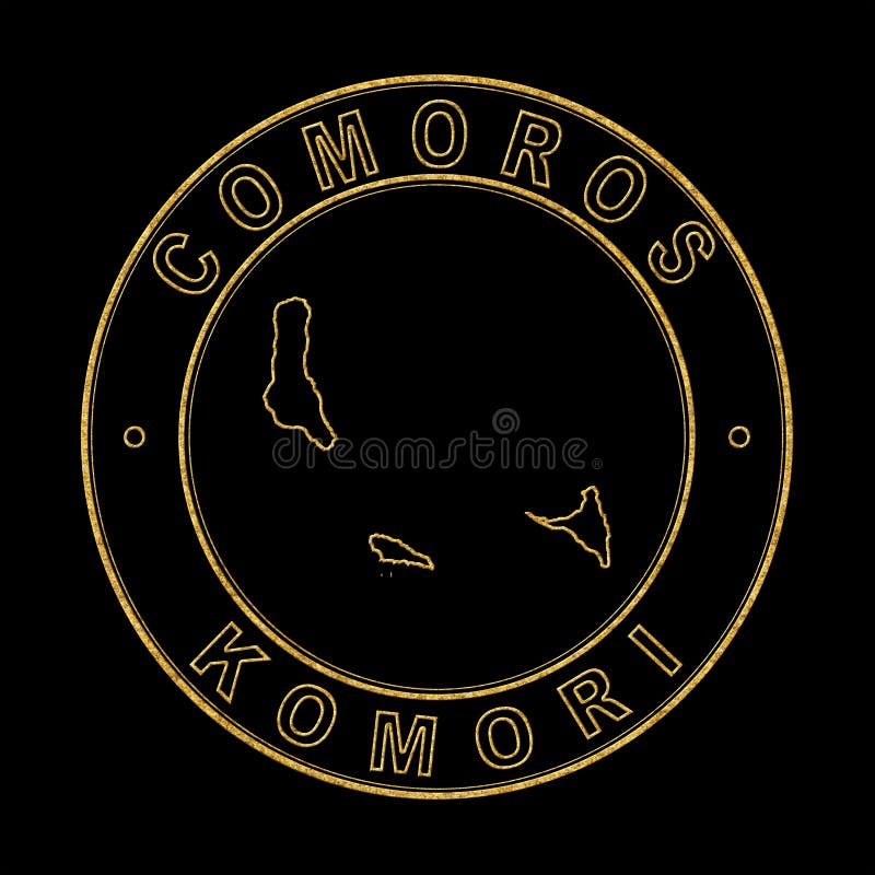 Map of Comoros, Golden Stamp Black Background Stock Illustration ...