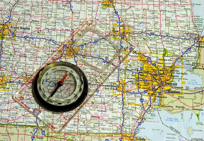 Map and compass stock image. Image of america, exploration - 1485177