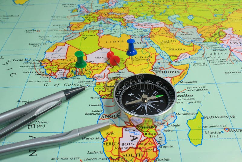 Travel Destination South Africa, Ancient Map with Vintage Compass Stock ...