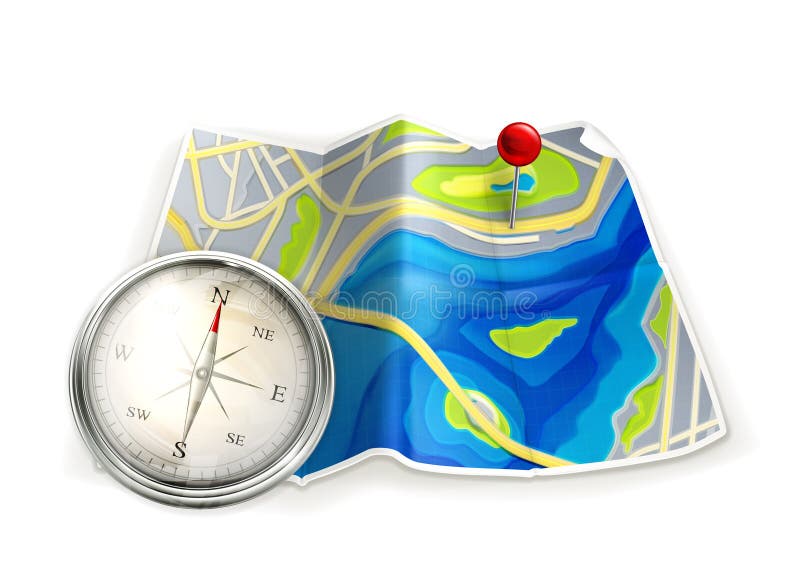 Road Map and compass stock vector. Illustration of graphic - 24548857